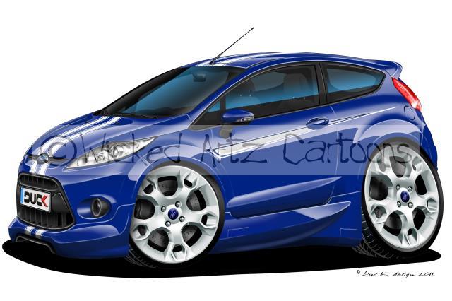 Cartoon Car Art Ford Fiesta Zetec S MK7 2009+ A3 & A4 size WITH Reg ...