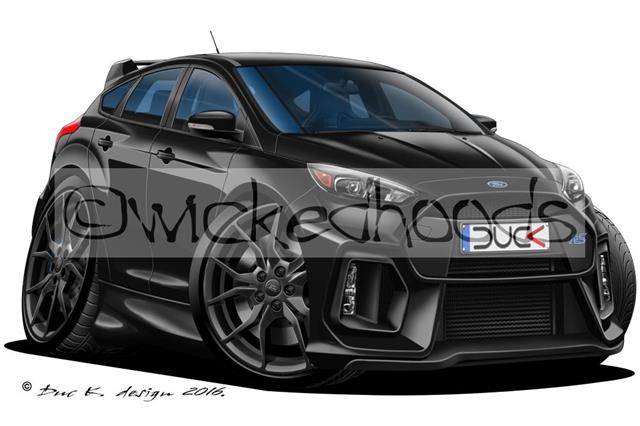 Cartoon Car Art Ford Focus RS MK3 2016+ 4 Colours A3 & A4 size WITH Reg ...